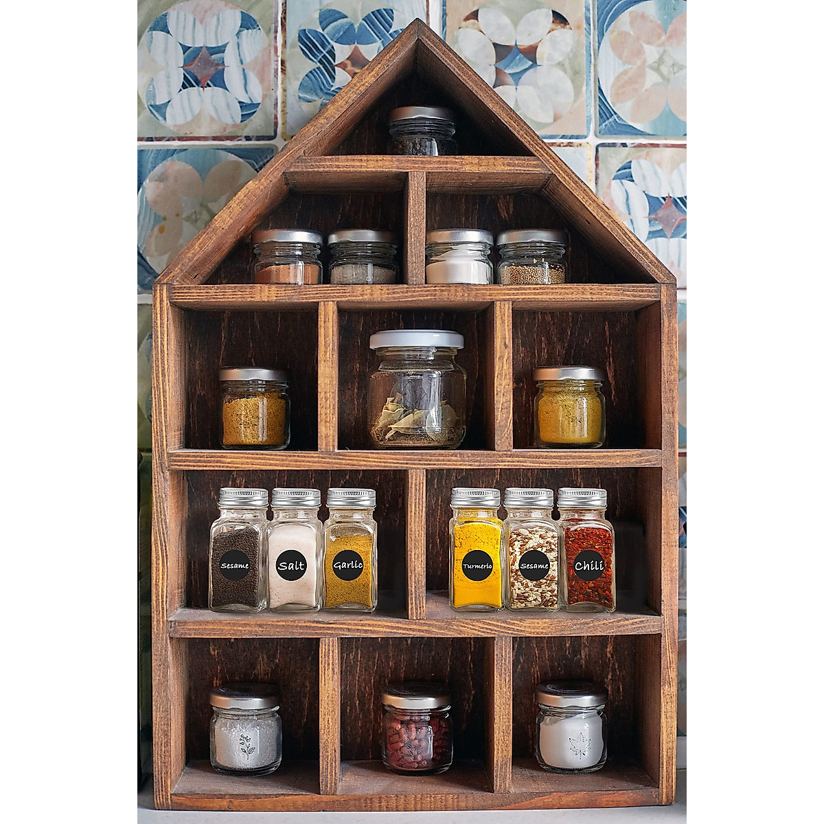 ROYALHOUSE 12 Pcs Glass Spice Jars/Bottles - 4oz Empty Square Spice Containers with Spice Labels and Airtight Metal Caps with Shaker Lids