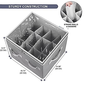 Moteph Shoe Organizer Closet Storage Solution with Clear Cover & Adjustable Dividers for Shoes, Handbags, Blankets, Linen, Clothing (Grey, Small - 12 Pairs)