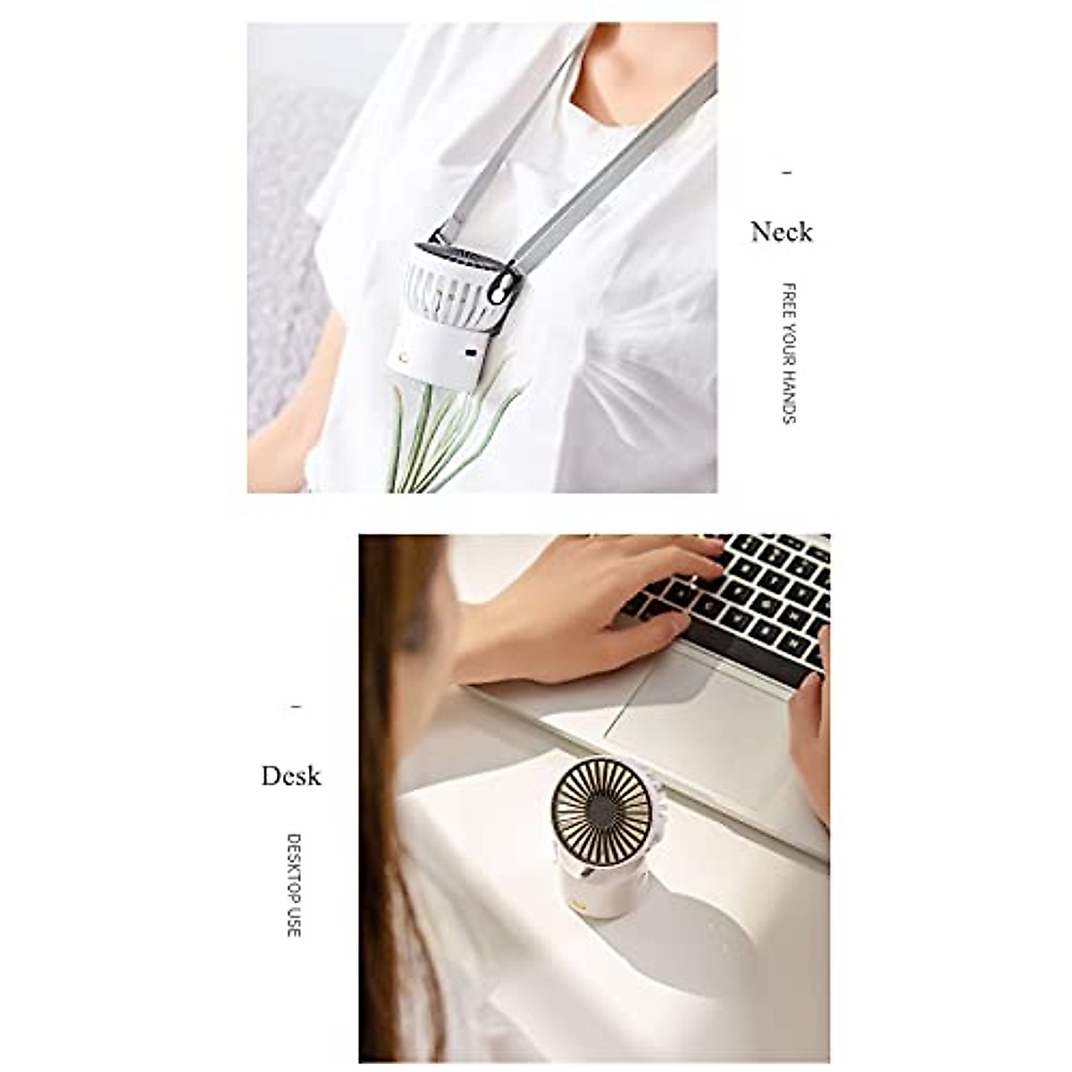 Amadething Portable Neck Fan, Desk Fan, Rechargeable Personal Small Fan, Mini Fan, Portable Neck Fan with 3 Wind Speeds (Black)