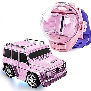 SCKTYZS Mini Remote Control Car Watch Kids Toys,2.4GHz Girl Long Distance Wrist Watch RC Car with Dustproof Cover,Pink Alloy Racing Car USB Charging Cartoon RC Small Car Interactive Game Toys