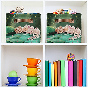 Mermaid Rectangular Storage Basket Storage Bin Collapsible Storage Box with Leather Handles Storage Hamper Organizer for Cars