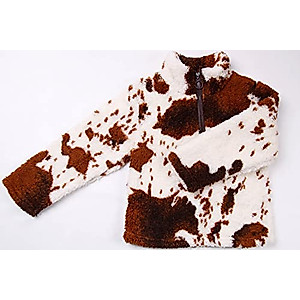 Kids Girls and Boys Cow Printed Sherpa Fleece Zip Sweatshirt Long Sleeve Pullover Jackets Sweatshirts Outwear Coat 4T