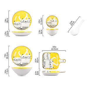 GagalU Porcelain Plate and Bowl Set,Creative Home Dinnerware Set 20 Piece of Cute Hand-Painted Cat Dinner Plate Sets Ceramic Plates and Bowls Sets, Service for 6 Dinnerware Set