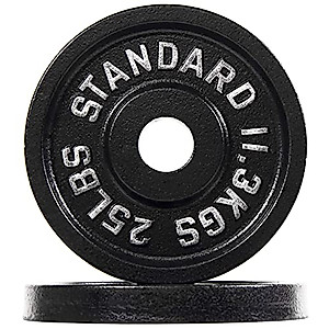 Signature Fitness Olympic 2-Inch Cast Iron Plate Weight Plate for Strength Training and Weightlifting, Vintage Style, Alloy Steel,25LB Pair