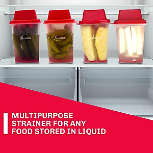 Mwnxia Chilero Jalapenos Jalapeños Pickle Storage Container with Strainer | Pickle Jar with Lifter | BPA-Free Complete with Tong (Red)