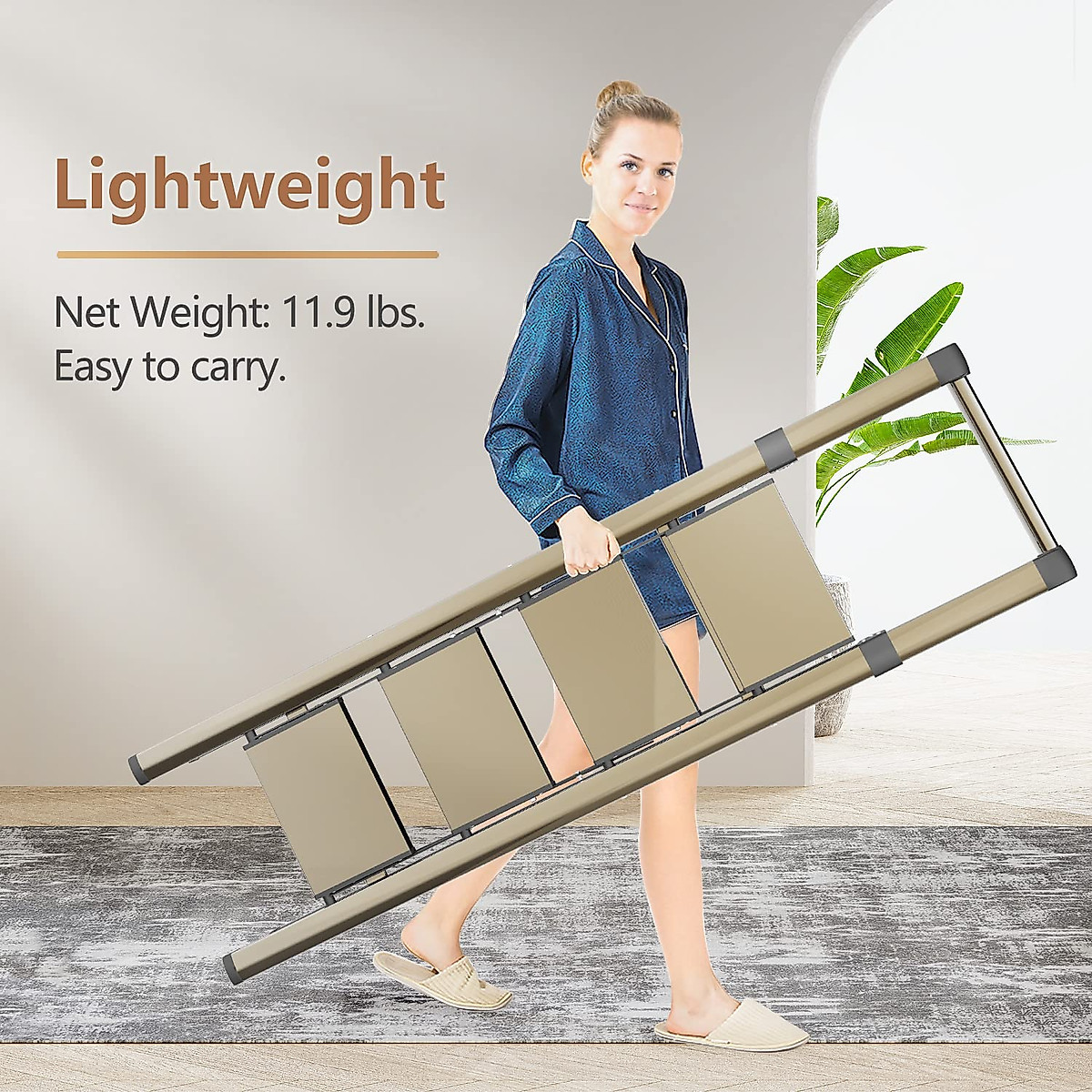 GameGem 4 Step Ladder, Folding Step Stool with Anti-Slip and Wide Pedal, Gold Ladder with Handgrip, Lightweight Aluminum Space Saving Stepladder for Home and Kitchen, 330 lbs Capacity