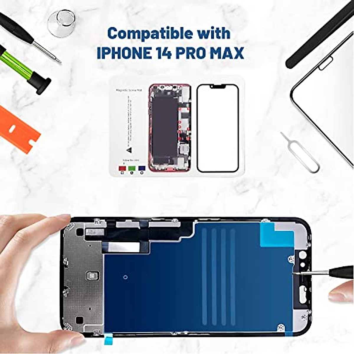 Tpyag for iPhone 14 Pro Max Screen Replacement, Glass Replacement for iPhone 14 Pro Max 6.7 inch, Screen Repair Kit with Waterproof Adhesive(NO OLED & Touch Digitizer)