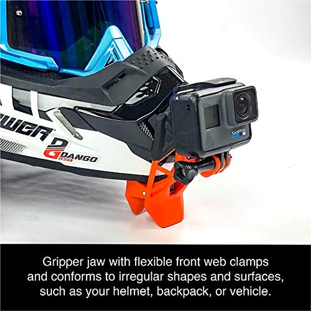 Dango Design Gripper Mount - Universal Clamp Mount for Action Cameras, Use as a Mount on Motorcycle, Powersports Helmets & More - Action Orange