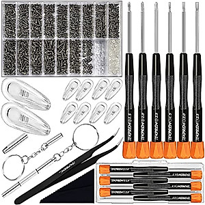 Eyeglass Repair Tools Kit, TEKPREM Glasses Screwdriver Set with Screws, Nose Pads, Phillips & Flathead Screwdrivers,Tweezer,Cleaning Cloth for Eye glasses,Sunglasses and Nose Piece Replacement