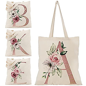 Floral Initial Canvas Bags for Women - Initial Tote Wedding Bag for Bridal Shower - Bachelorette Party Gift for Bridesmaid (Initial #A)