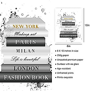 Glam Gray Fashion Wall Decor Girls Room Decor Wall Art Silver Perfume Book High Heels Posters Prints Bedroom Decor for Women (8x10 in Unframed)