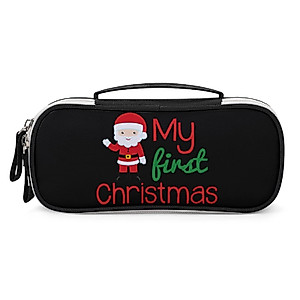 My First Christmas Santa PU Leather Pencil Pen Case Organizer Travel Makeup Handbag Portable Stationery Bag