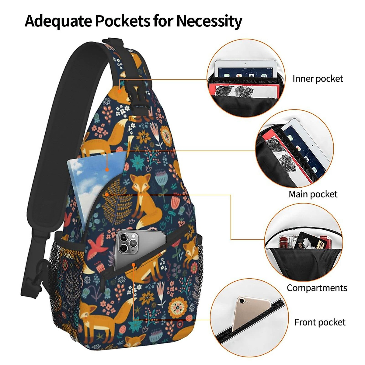 Fox Foxes Sling Backpack,Casual Crossbody Shoulder Backpack Sling Bag Chest Daypack for Men Women Sport Hiking Gym