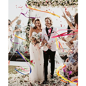 100pcs Rainbow Ribbon Stick Wands with Gold Bell, Multi-Colored Fairy Wish Wands Party Rhythm Send-Off Idea Ribbon Streamers for Wedding, Bridal Shower, Pride Parade, Ceremony Exit Photo Props