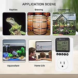 KETOTEK Digital Temperature Controller Outlet Day Night Thermostat Plug Socket Heating Cooling Temp Controller with Sensor Timer Regulator for Reptile Greenhouse Brewing Refrigerator