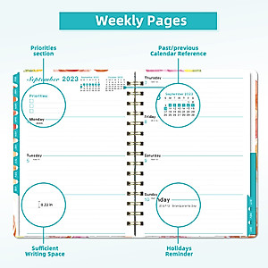 Ymumuda 2023 Planner, Weekly Monthly Planner 2023, 12-Month School Planner from JAN.2023 to DEC.2023, 8.4" X 6", Spiral Planner Notebook with Stickers, Elastic Closure, Inner Pocket, Coated Tabs, Watercolor Floral