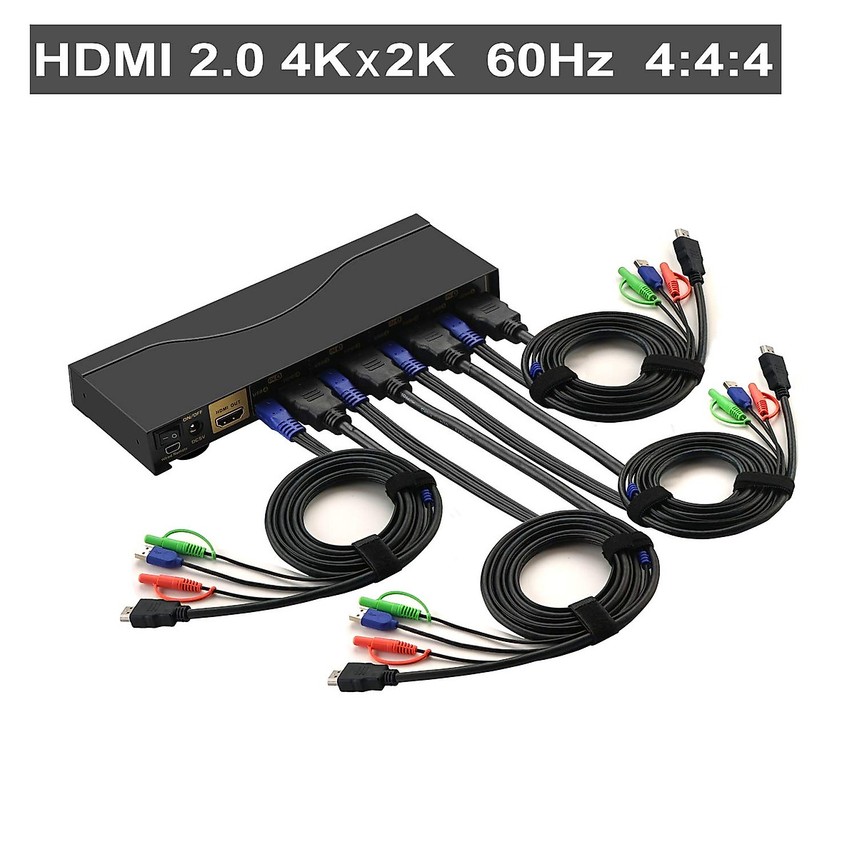 CKLau 4 Port KVM HDMI Switch with Audio, Microphone, 2 USB 2.0 Hub and Cables Support Wireles Keyboard Mouse Resolution Up to 4Kx2K@60Hz 4:4:4