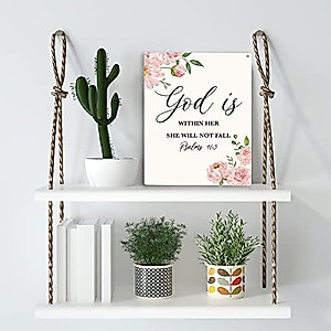 Christian Religious Gifts for Women Inspirational God Is Within Her She Will Not Fall Wall Art Christian Wall Decor Religion Bible Verse Christmas Gifts Decorations Wooden Hanging Sign 8 x 10 Inches