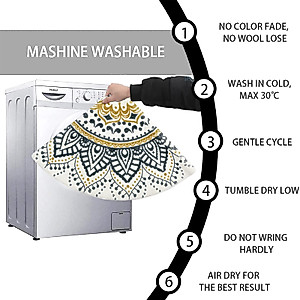 HEBE Boho Round Rugs 4Ft Washable Non Slip Round Area Rug Throw Soft Cute Round Nursery Rug Soft Fluffy Bathroom Rug Circle Rug for Bedroom Dorm Kids Room Nursery