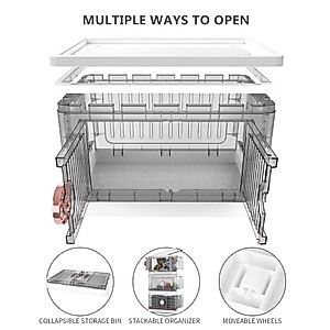 Closet Organizers and Storage Shelves,Trunk Organizer, Dorm Room Essentials,Folding Storage Box, 38L Lidded Collapsible Storage Bins Folding Plastic Stackable Utility Crates (8.4Gal - 1 Pack, White)