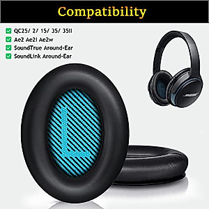 BINGLE Upgraded QC25 Replacement Ear Pads for Bose Sound Insulation Bose Quietcomfort 25 QC15 QC25 QC2 QC35/Ae2 Ae2i Ae2w/ SoundLink & SoundTrue Around-Ear Series Replacement Ear Cushion Black