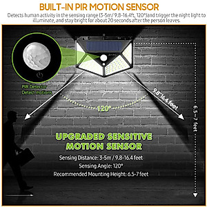 ERYUE Outdoor lamp, Solar Wall Light Motion Sensor 100 LEDs Outdoor Waterproof Solar LED Wall Lamp PIR Solar Powered Landscape Path Lights Auto On/Off for Fence Front Door Gate Balcony Yard Garden