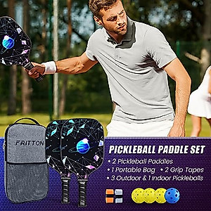 Pickleball Paddles Set of 2, USAPA Approved Carbon Fiber Pickleball Paddle with Enhanced Honeycomb Core and Anti-Slip Cushioned Grip, Fritton Pickleball Set for Beginners to Advanced Players