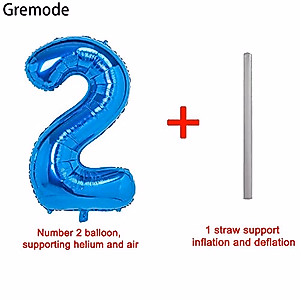 Blue 2 Balloons,40 Inch Birthday Foil Balloon Party Decorations Supplies Helium Mylar Digital Balloons (Blue Number 2)