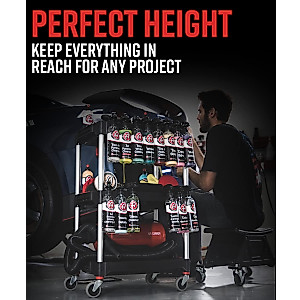 Adam's Polishes Standard Detailing Cart, Custom Mobile Rolling Utility Detailing Tool Cart Organizer for Garage DIY Home Projects, Extra Storage for Mechanics & Detailers During Repairs Car Wash/Wax