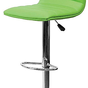 KLS14 Modern Barstools Horizontal Line Design Hydraulic Adjustable Height 360-Degree Swivel Seat Sturdy Steel Frame Chrome Base Dining Chair Bar Pub Stool Home Office Furniture - Set of 2 Green #1980
