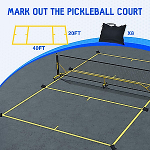 Patiassy Pickleball Net Set with Wheels and Pickleball Court Marking Kit 22 FT Regulation Size Portable Pickleball Nets with Net Tension Adjuster, 8 Sandbags for Outdoor Indoor Driveway