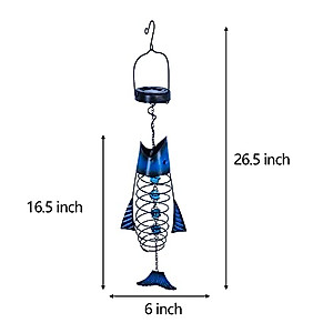 Outdoor Lights for Patio Garden Decor - Metal Solar Fish Hanging Decoration - Solar Lamp Decorative Yard Art - Pretty Nice Lantern for Man Woman Holiday Gift Ideas | Waterproof Warm LED Lighting