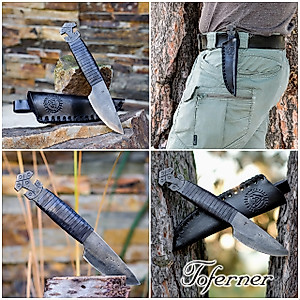 Toferner Viking Knife Thor 2, Norse Hand Forged Knife with Genuine Leather Case, Hardened Blade, Nordic Knife, Original Gift Idea for Men