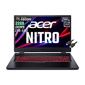 Acer Nitro 5 17.3" FHD 144Hz (DDR5 32GB RAM, 2TB PCle SSD, AMD Ryzen 7 6800H (Beats Intel i7 10750H) , GeForce RTX 3050Ti) Gaming Laptop, Backlit KB, Webcam, Ray Tracing, IST HDMI, Win 11 Home