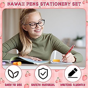 497 Pcs Kawaii School Supplies Cute Pens Retractable Black Ink Kawaii Bunny Index Sticker Cute Pink Sticky Notes Strawberry Stickers Cute School Stationery Set Supplies for Girls Kids