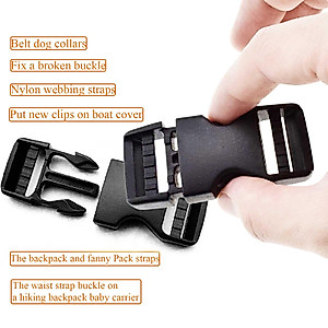 Quick Side Release Buckle for 1 inch/25mm Webbing Straps, Replacement Buckle 1" Wide Inside, Heavy Duty Plastic Buckles Dual Adjustable No Sewing Clips for Boat Cover Luggage Strap Pet Collar Backpack