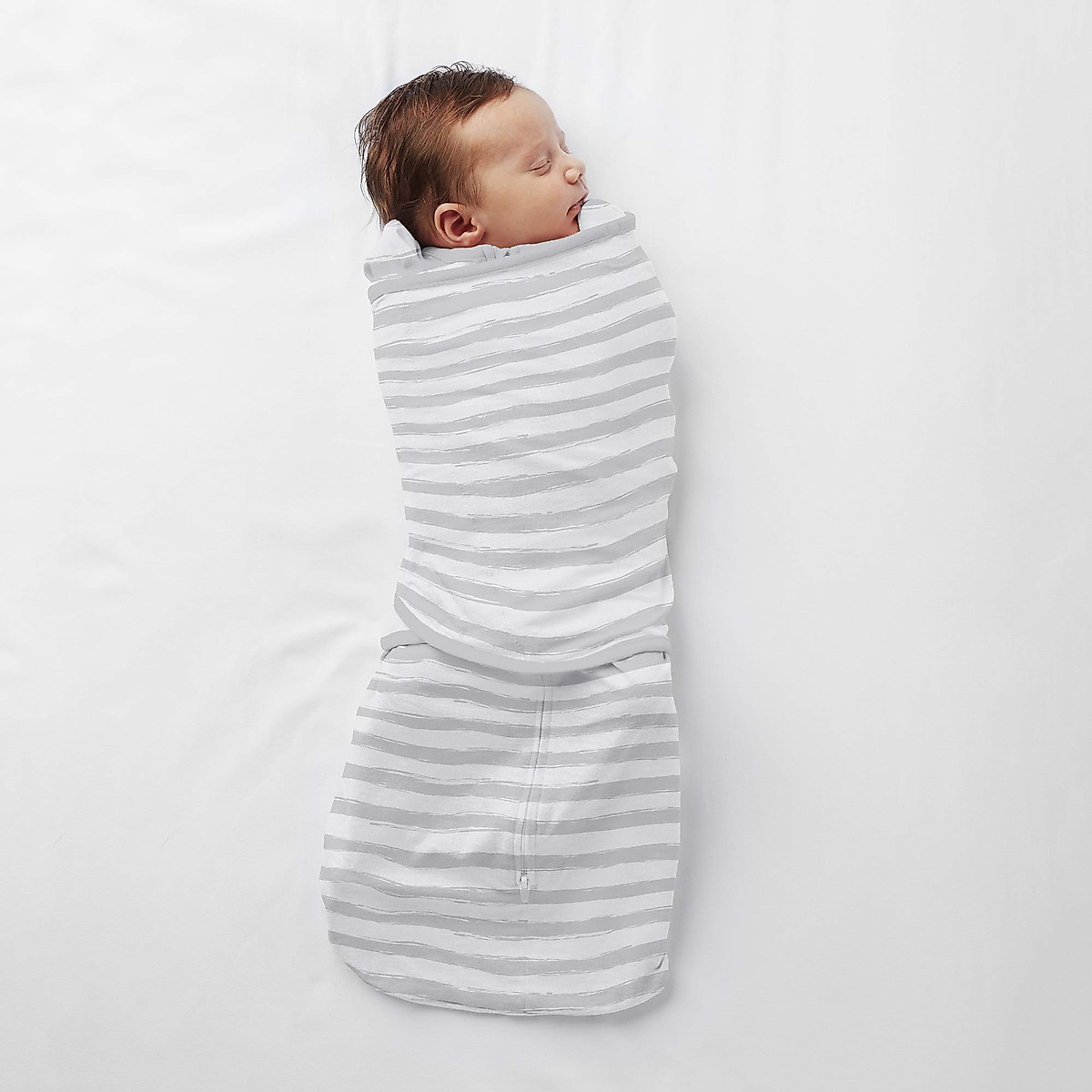BreathableBaby Adjustable 3-in-1 Soft Premium Cotton Newborn Swaddle Trio Blanket & Wrap, (Infants 0-4 months) – Gray Watercolor Stripe, Arms Up, Arms Down, Arms Out, 61233-A