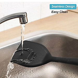 Silicone Spatula Turner Set, High Heat Resistant Spatulas with Seamless One Piece Design, Nonstick Rubber Flippers Utensils for Baking & Cooking,BPA-Free, Black,11 IN