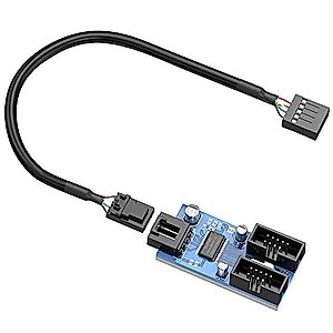 Rocketek Motherboard USB 2.0 9pin Header 1 to 2 Extension Hub Splitter Adapter - Converter MB USB 2.0 Female to 2 Female - 30CM Cable USB 9-pin Internal Cable 9 pin Connector Adapter Port Multiplier …