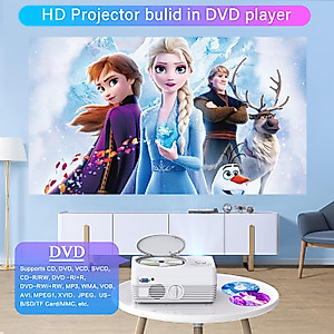 Full HD WiFi Bluetooth Projector Built in DVD Player, 8000LM 1080P Supported, Portable Mini DVD Projector for Outdoor Movies, 250" Home Theater, Compatible with iOS/Android/TV Stick/PS4/HDMI/USB/TF