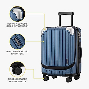 LEVEL8 Grace Carry On Luggage, 20 Inch Hardside Suitcase, Abs+Pc Harshell Spinner Luggage with Tsa Lock, Spinner Wheels, Blue, 20-Inch Carry-On