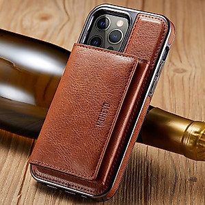 MOHEYO Designed for iPhone 14 Pro Max Case Compatible with MagSafe Removable Wallet Card Holder Magnetic Slim Thin Vegan Leather Cover (Brown)