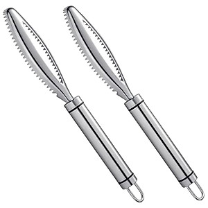 Fish Scaler, 2PCS Stainless Steel Fish Scale Remover, Sawtooth Fish Descaler with Non Slip Handle, Hanging Fish Scaler Tool for Kitchen, Seafood Markets, Fish Scaler