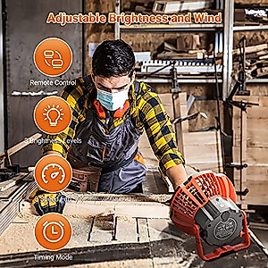 Portable Fan Camping Fan for Tents, 25 Hours Work-time Camping Lantern Ceiling Tent Fan Desk Fan with 7800mAh Power Bank, Clip and Remote, Usb Rechargeable Fan for Hiking, BBQ,Hunting, Hurricane (Black Orange)