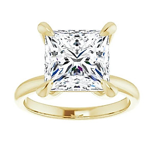 Handmade Moissanite Engagement Ring Set 4 Carats Princess Cut Moissanite Wedding Ring Set Solitaire Bridal Ring for Women (925 Silver (Yellow Gold Plated))