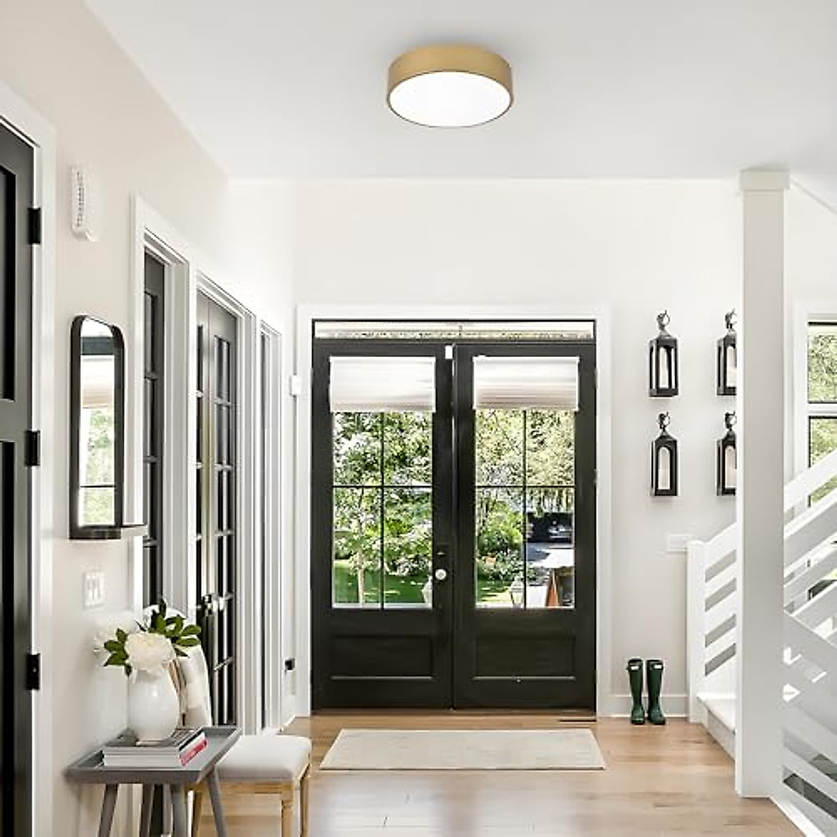 erpymi Modern Gold Flush Mount Ceiling Light, 2-Lights Round Ceiling Light, Minimalistic Ceiling Lamp Acrylic Shade Lighting Fixture for Bedroom Laundry Room Bathroom Hallway(11.8 Inch)