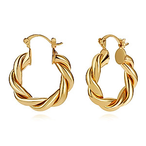 LILIE&WHITE Twisted Gold Chunky Hoop Earrings For Women 14K Gold Plated High Polished Lightweight Hoops For Women Fashion Jewelry Gift For Lovers