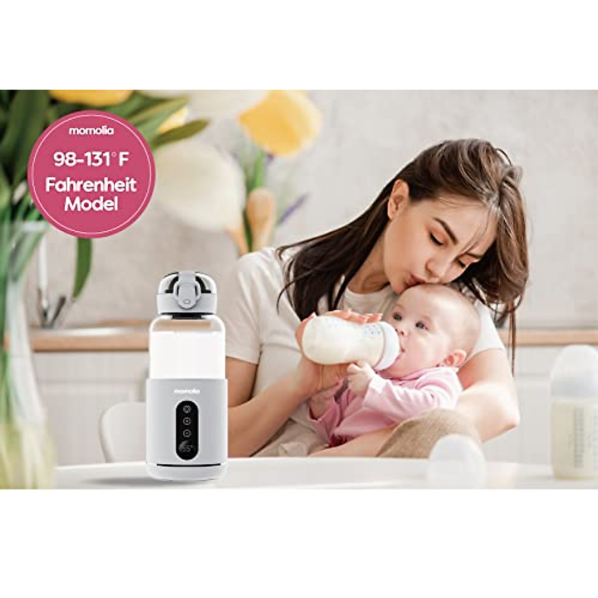 MOMOLIA Portable Water Warmer for Formula, Breastmilk, Precise Temp Control, 10 oz. Rechargeable, Wireless Bottle Warmer for Car, Travel, Outdoor, Battery Powered(White)