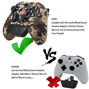 9CDeer Studded Protective Customize Transfer Printing Silicone Cover Skin Sleeve Case + 8 Thumb Grips Analog Caps for Xbox One/S/X Controller Brown Camouflage Compatible with Official Stereo Headset