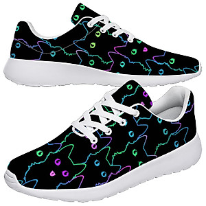 Cat Shoes Women Adult Tennis Shoes Running Walking Sneakers Neon Cat Head Printed Shoes Gifts for Best Friends,US Size 9
